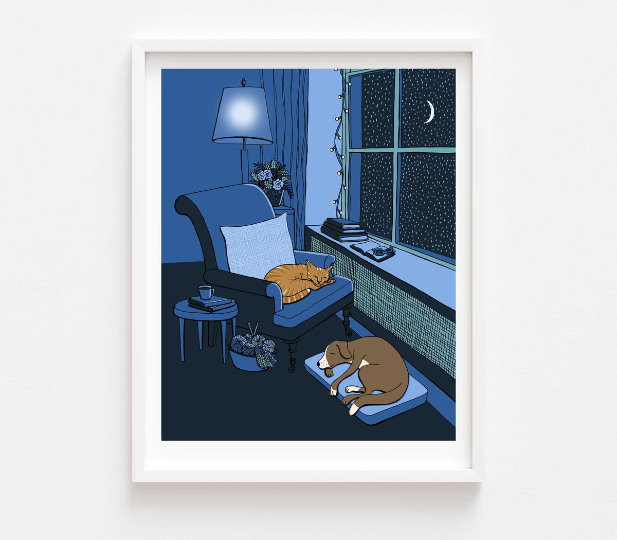 Silent Night in Blues with Dog and Cat Print – Sloe Gin Fizz