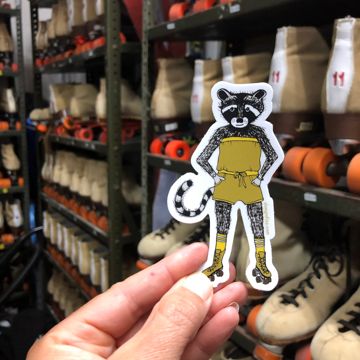Raccoon in a Romper and Roller Skates Vinyl Sticker – Sloe Gin Fizz